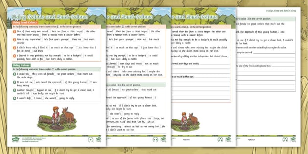 'Alby's Deer' Using Colons and Semi-Colons Activity - Twinkl